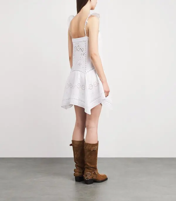 SELF-PORTRAIT Linen-cotton Embroidered Mini Dress