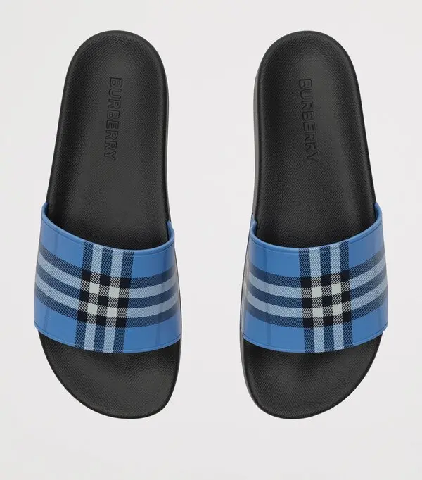 Burberry Checked Slides - Blue