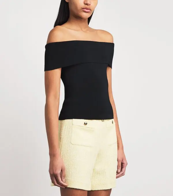 Maje Off-the-shoulder Rib-knit Top - Black