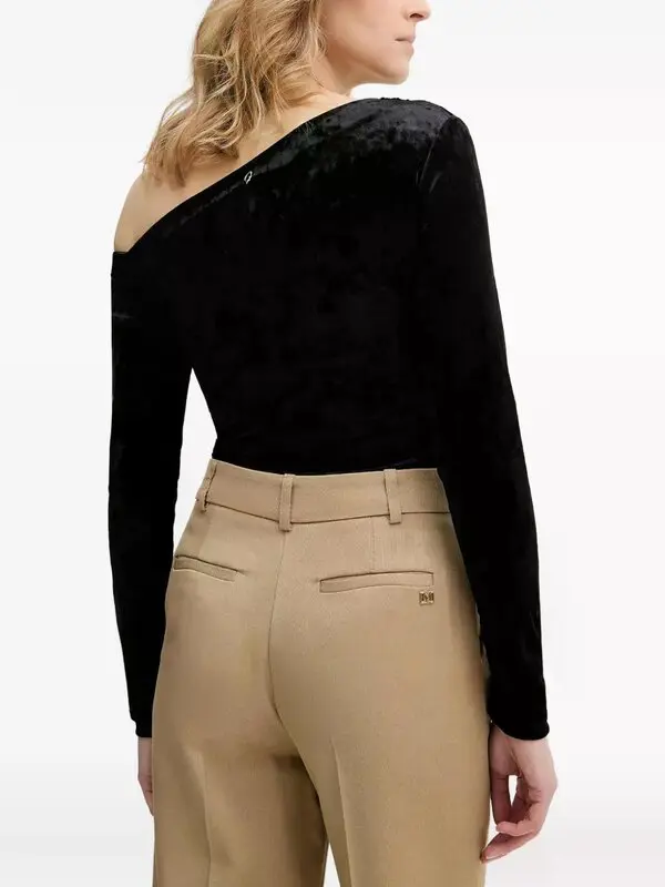Guess One-shoulder Long-sleeve Velvet Bodysuit - Black