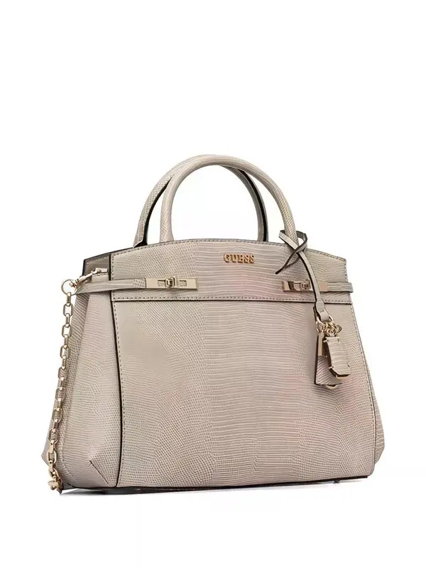 Guess Embossed Handbag With Chain Strap - Grey
