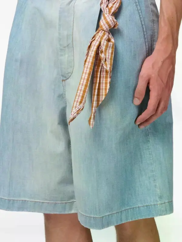 Marni Pleated Shorts With Check Scarf Detail - Blue