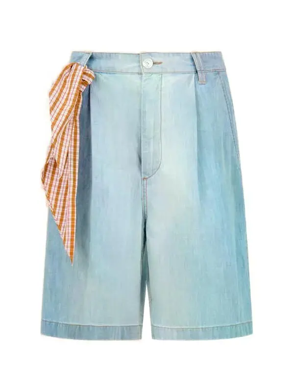 Marni Pleated Shorts With Check Scarf Detail - Blue