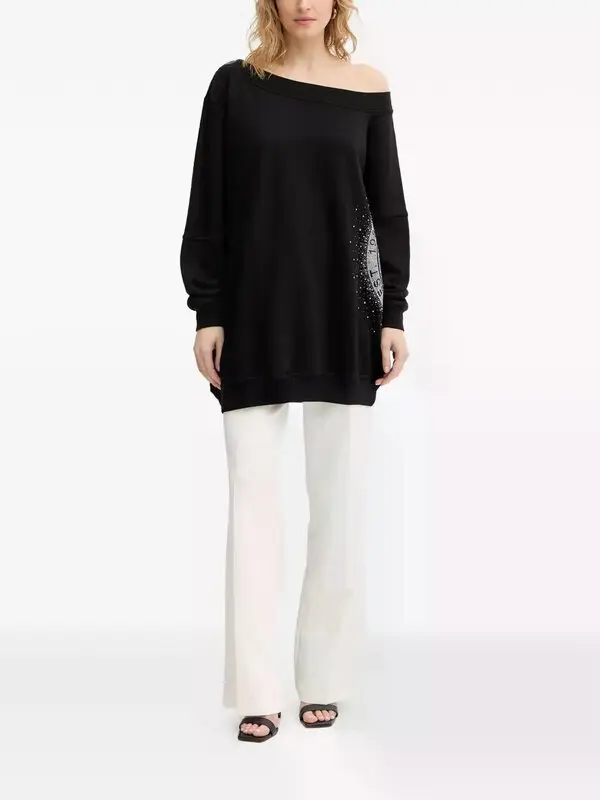 Guess Off-shoulder Rhinestone Embellished Sweatshirt