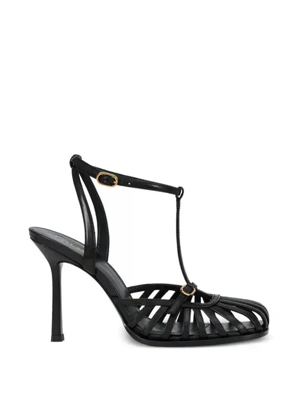 POTAMY T-strap Caged Leather Sandals - Black