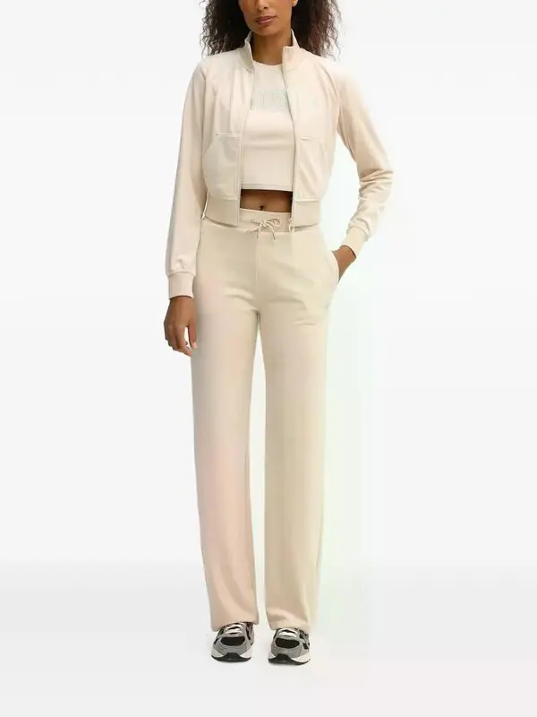 Guess Embellished Zip-up Cropped Sweatshirt - Neutrals