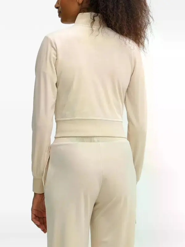 Guess Embellished Zip-up Cropped Sweatshirt - Neutrals