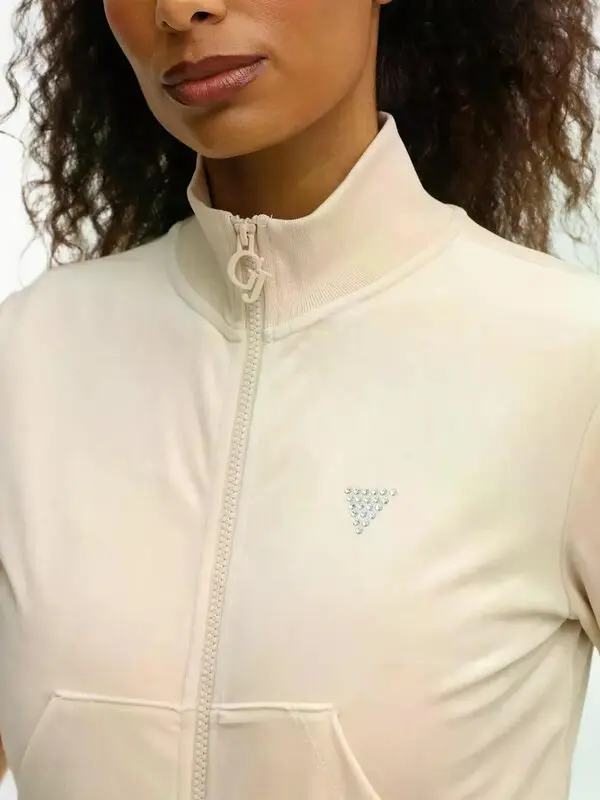 Guess Embellished Zip-up Cropped Sweatshirt - Neutrals