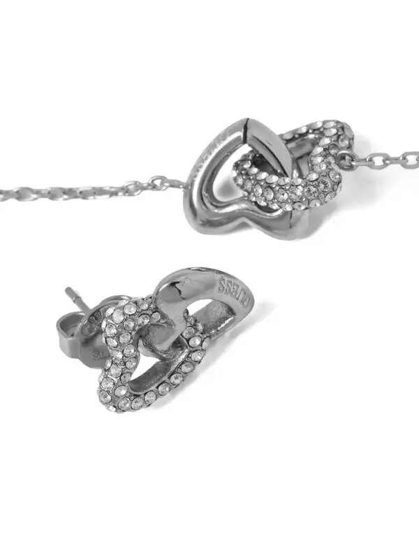 Guess Tone Heart Motif Embellished Necklace And Earrings Set - Silver