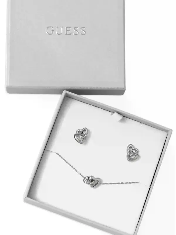 Guess Tone Heart Motif Embellished Necklace And Earrings Set