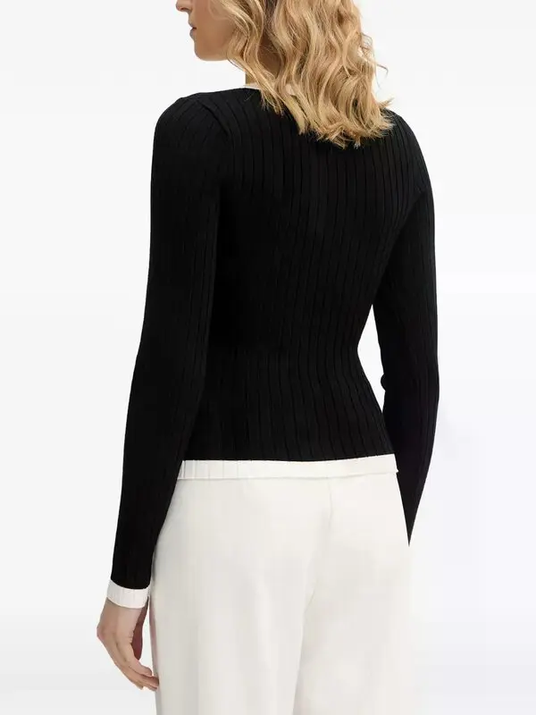 Guess Ribbed Buttoned Knit V-neck Sweater