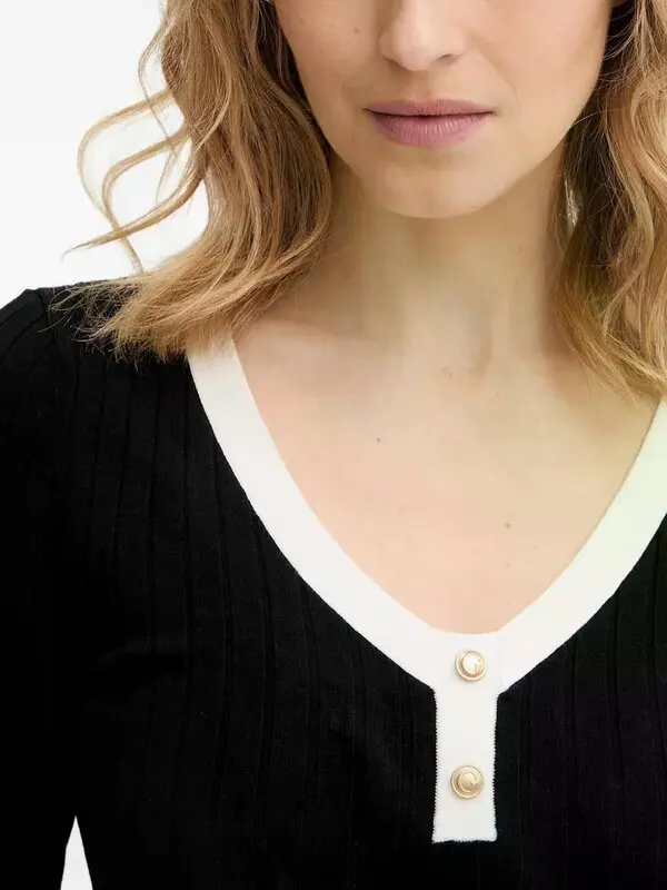 Guess Ribbed Buttoned Knit V-neck Sweater