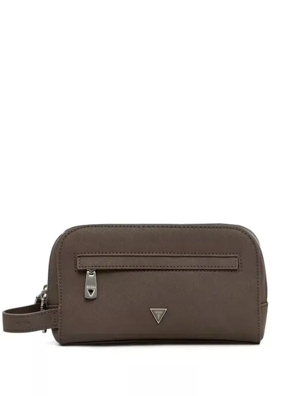 Guess Small Milano Double-zip Wash Bag - Brown