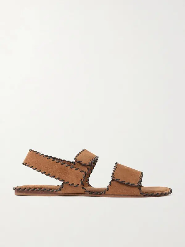 Khaite Boden Suede Sandals With Whipstitching