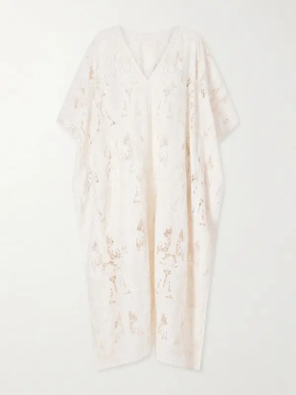 Loretta Caponi Atrani Embroidered Midi Dress - Neutrals