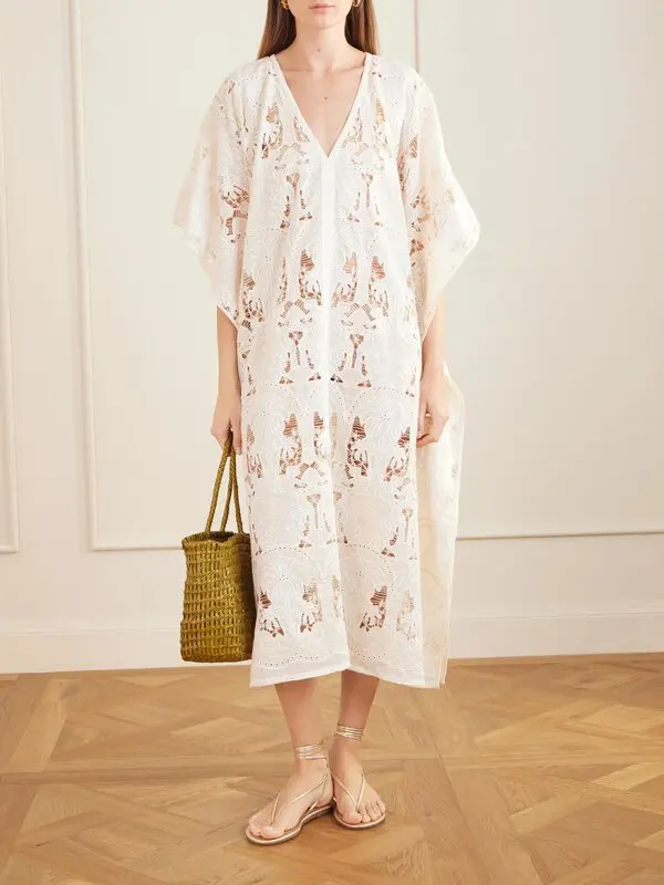 Loretta Caponi Atrani Embroidered Midi Dress