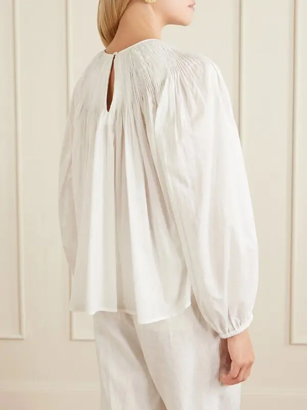 Polo Ralph Lauren Ruched Cotton-poplin Blouse - White