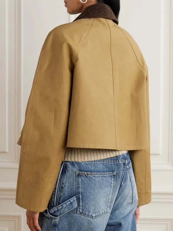 JW Anderson Cropped Corduroy-trimmed Waxed Cotton Jacket - Neutrals