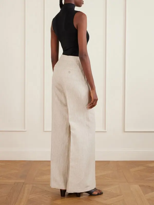 Max Mara Linen Wide-leg Tailored Trousers - Neutrals