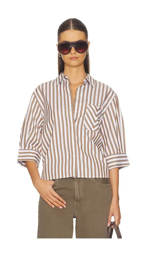 Rag & Bone Lucia Stripe Poplin Shirt - Brown