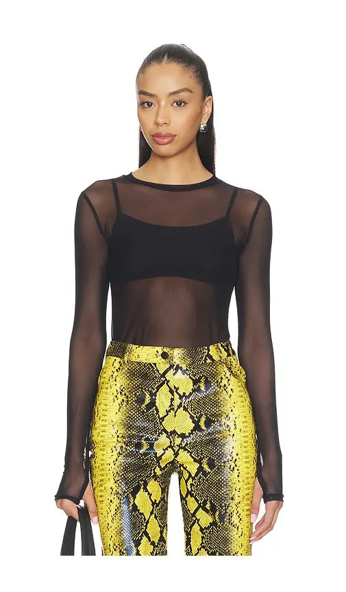 Michael Lauren Long Sleeve Fitted Mesh Top - Black