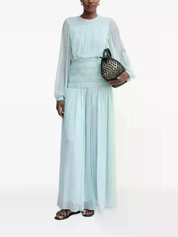 TWINSET Long Crépon Dress With Raised Motif - Blue