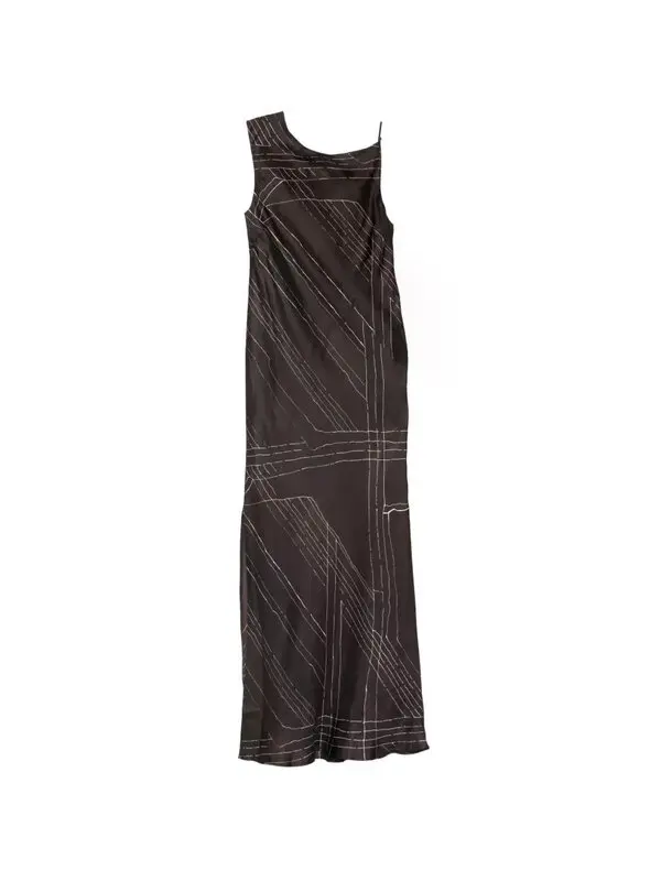 ALYSI Asymmetric Neck Maxi Dress With Graphic Print - Black