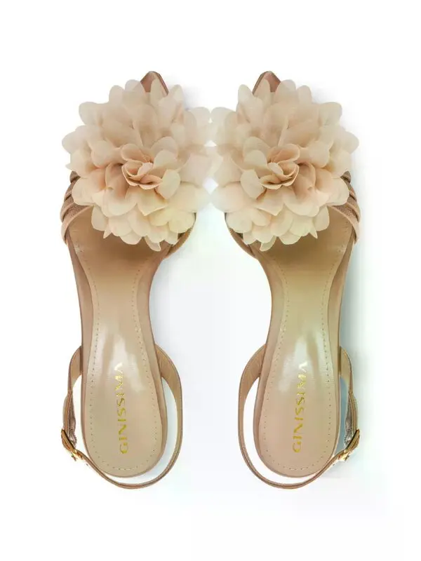 GINISSIMA Julia Heeled Sandals With Floral Detail - Neutrals