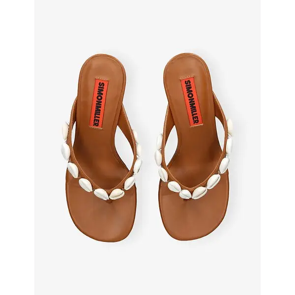 SIMONMILLER Soleil Shell Heeled Leather Wedges - Camel/oth