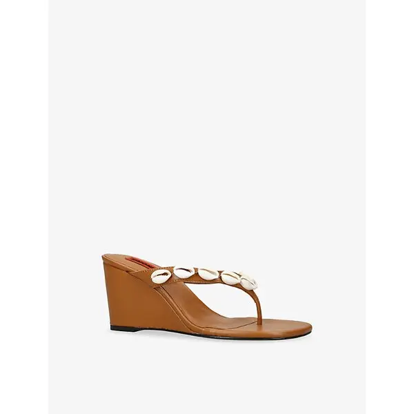 SIMONMILLER Soleil Shell Heeled Leather Wedges - Camel/oth