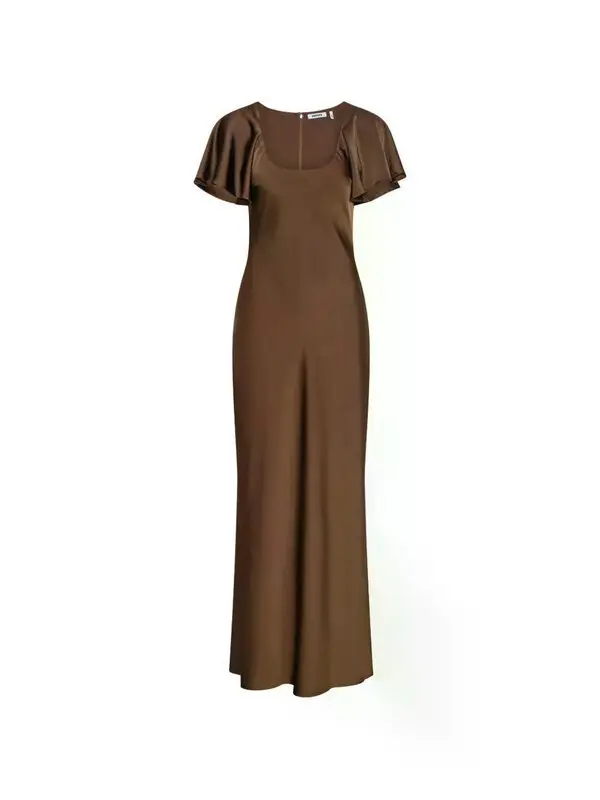 ROTATE BY BIRGER CHRISTENSEN Satin Maxi Dress With Flowy Sleeves - Brown