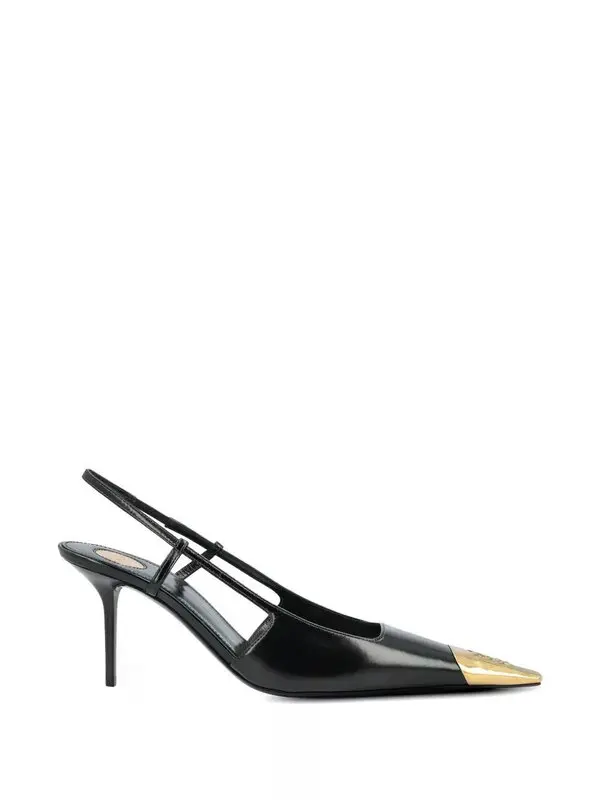 Saint Laurent Jeanne Leather Pumps With Gold-tone Cap Toe - Black