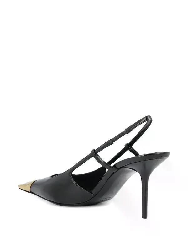 Saint Laurent Jeanne Leather Pumps With Gold-tone Cap Toe - Black