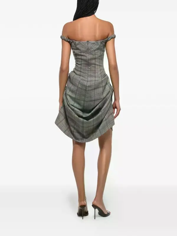 ANOUKI Checkered Draped Mini Dress
