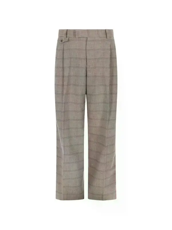 Drole De Monsieur Beige Check Pattern Tailored Trousers