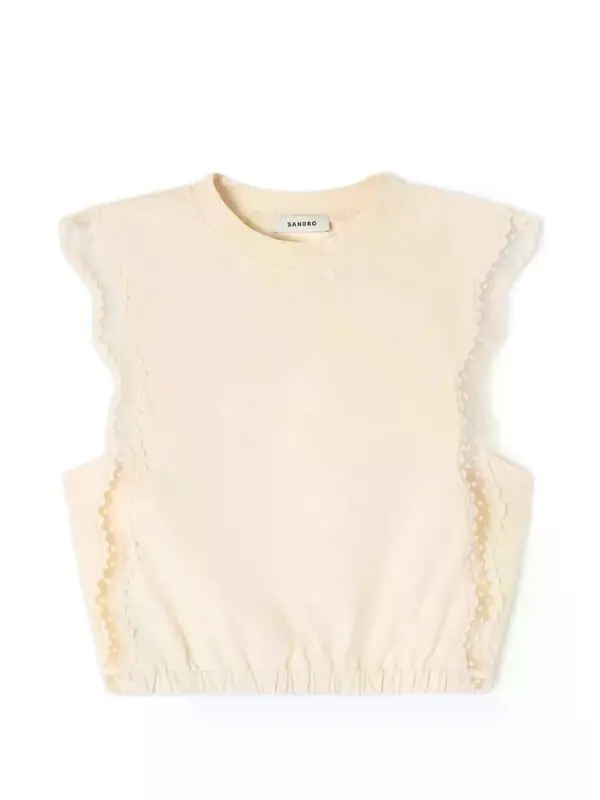Sandro Crew Neck Lace-trim Sleeveless Top - Neutrals