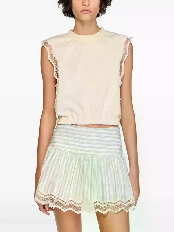 Sandro Crew Neck Lace-trim Sleeveless Top - Neutrals