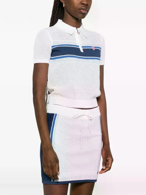 Casablanca Striped Zip Polo Shirt - White