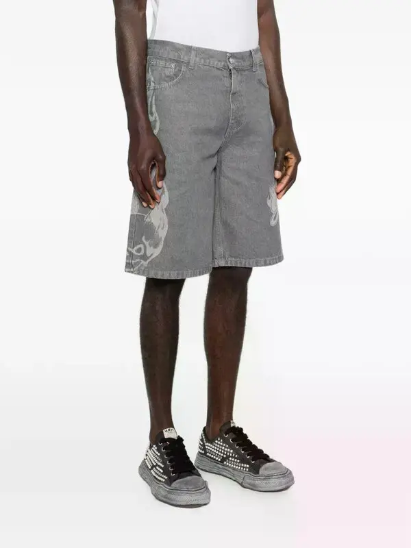 Gcds Graphic Print Denim Shorts