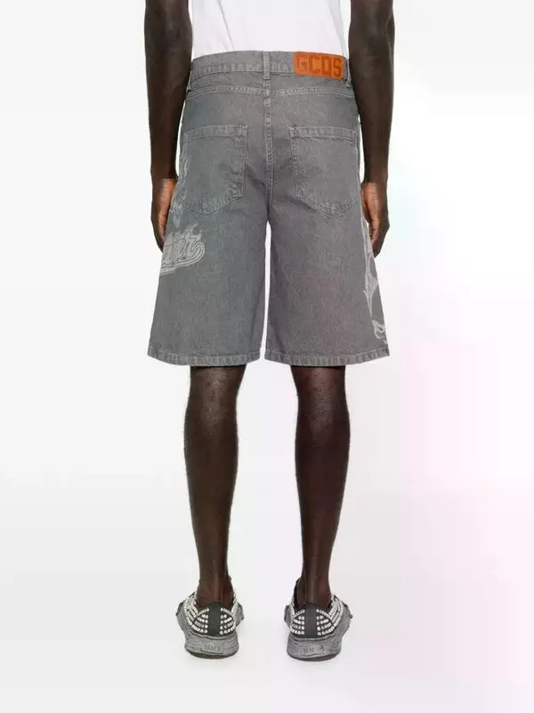 Gcds Graphic Print Denim Shorts