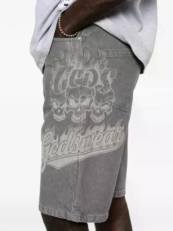 Gcds Graphic Print Denim Shorts