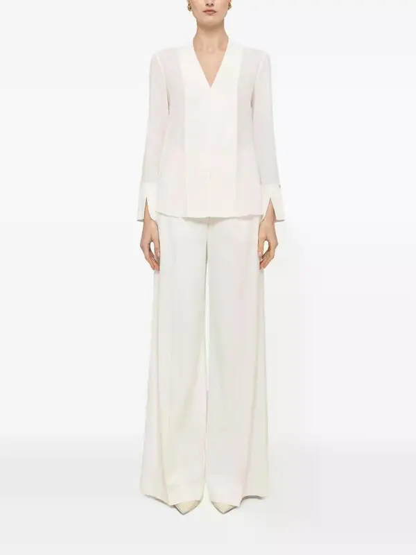 NISSA V-neck Chiffon Blouse With Buttoned Cuffs