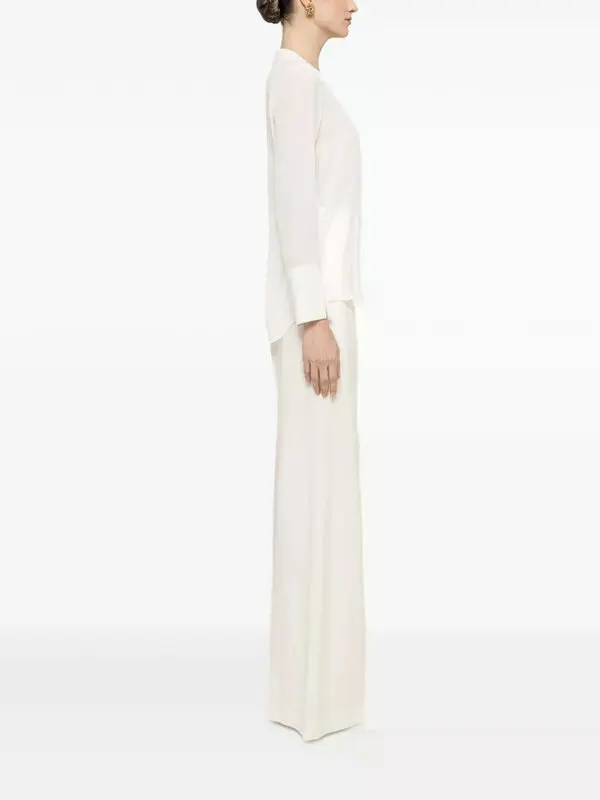 NISSA V-neck Chiffon Blouse With Buttoned Cuffs