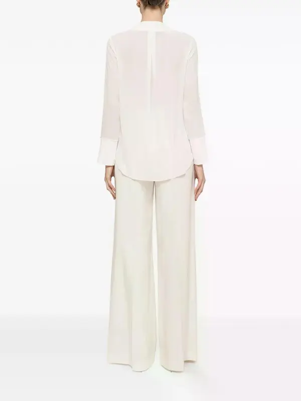 NISSA V-neck Chiffon Blouse With Buttoned Cuffs