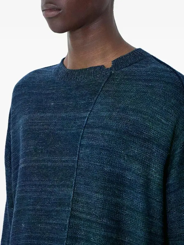 Yohji Yamamoto Long Sleeve Textured Knit Crew Neck Sweater - Blue