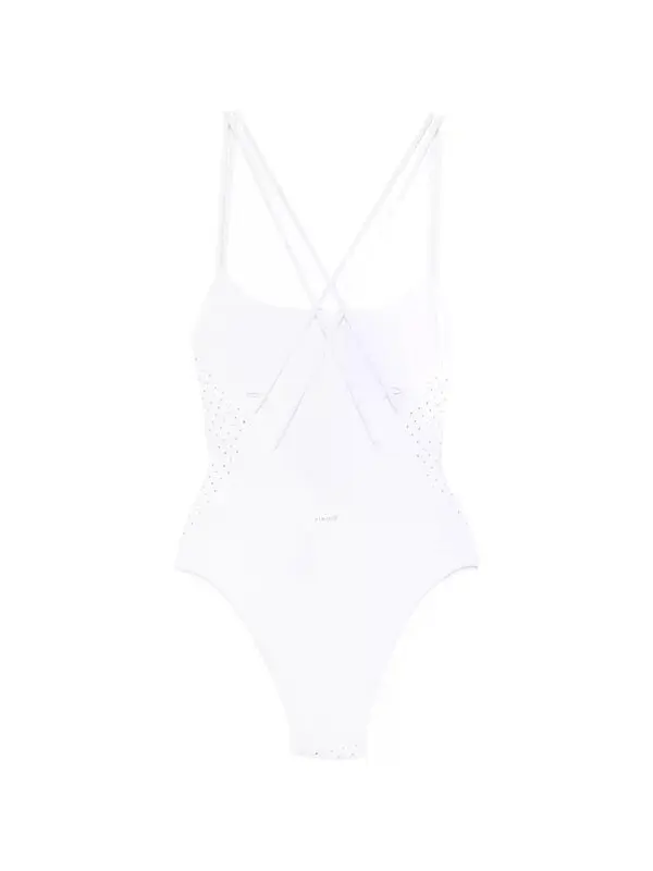 FISICO Embellished Swimsuit With Criss-cross Back - White