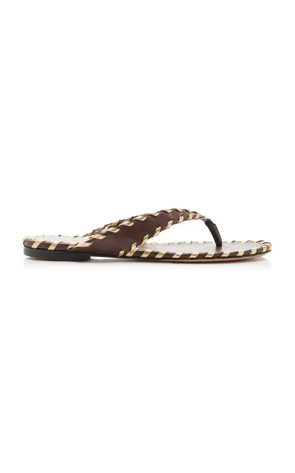 GIANVITO ROSSI Leather Thong Sandals With Metallic Whip-stitching - Brown