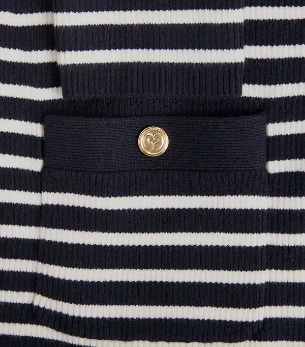 Maje Rib-knit Stripe Cardigan With Gold-tone Buttons - Blue