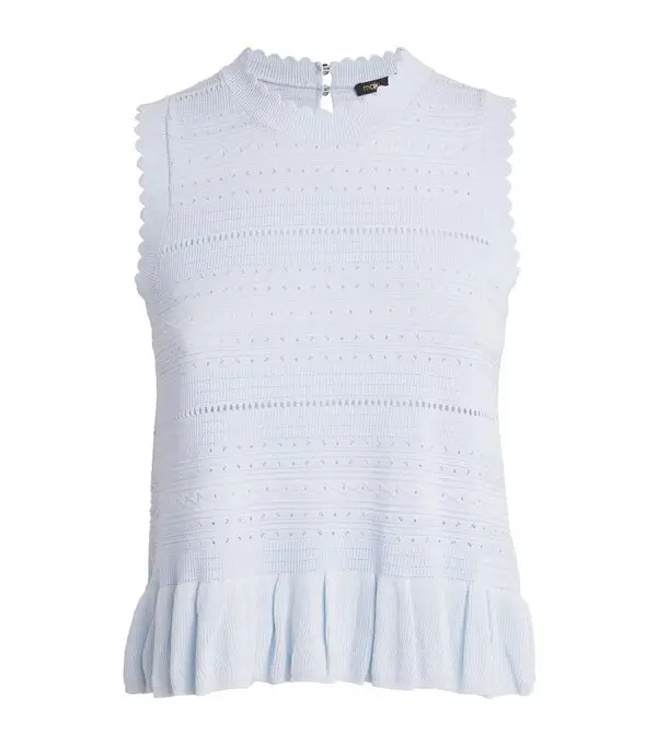 Maje Ruffled Pointelle Knit Top - Blue