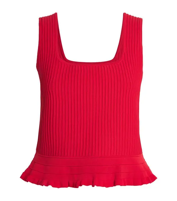 Maje Ruffled Rib-knit Cropped Top - Red